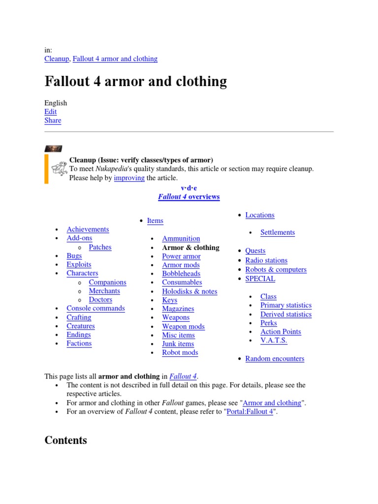 Fallout 4 Armor and Clothing: Cleanup (Issue: Verify Classes/types of ...