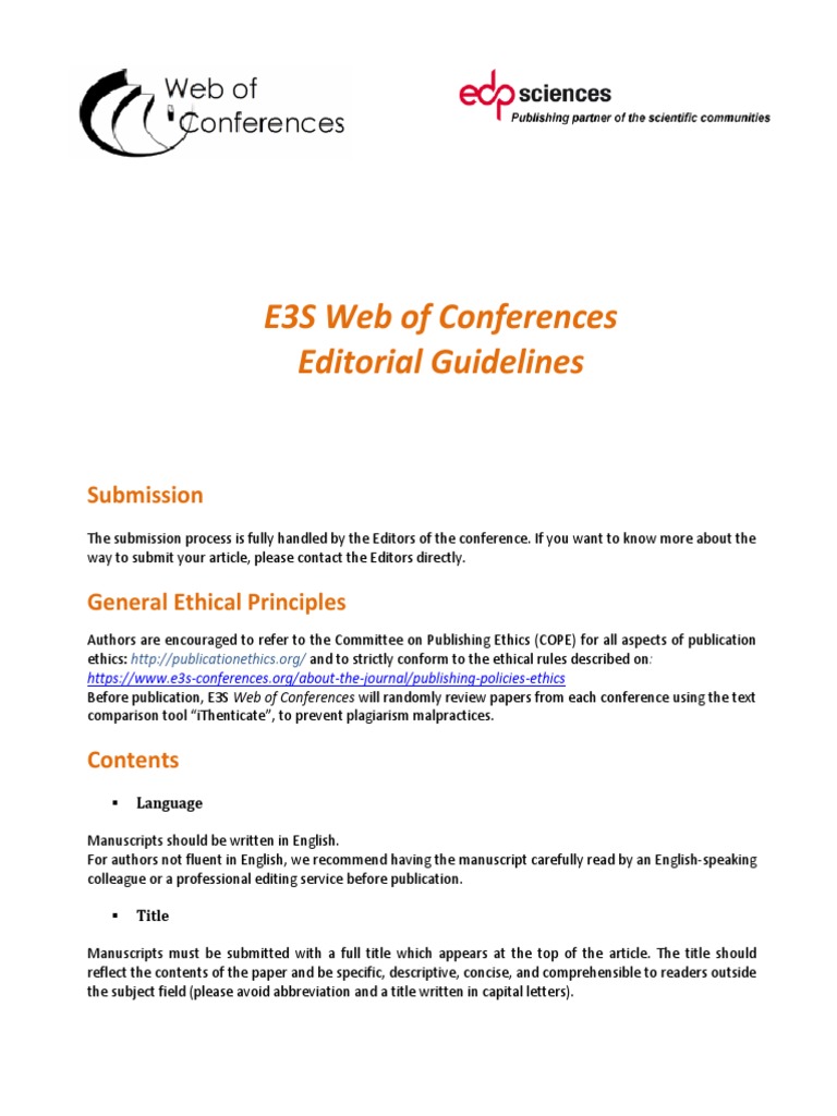 E3sconf Editorial Guidelines | PDF | Academic Journal | Peer Review