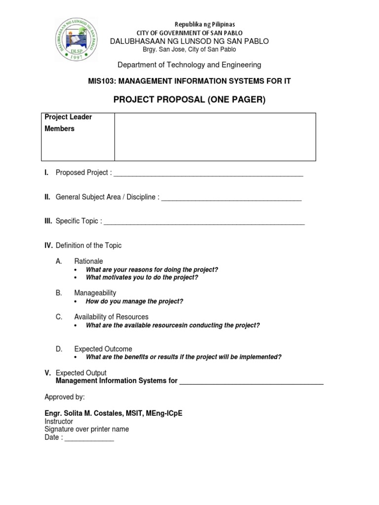 One Pager Proposal MIS-IT103 Rev2 | PDF | Cognition | Business