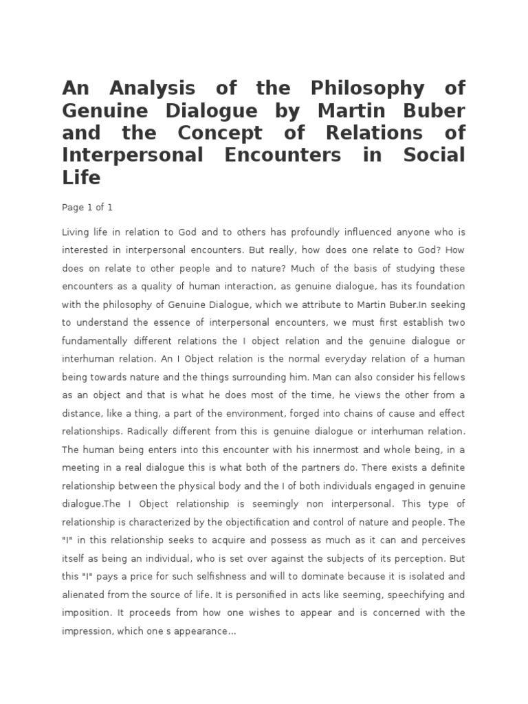 An Analysis of The Philosophy of Genuine Dialogue by Martin Buber and ...