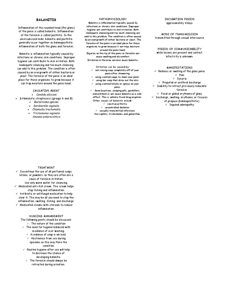 Balanitis: Pathophysiology Incubation Period | PDF | Genitourinary ...