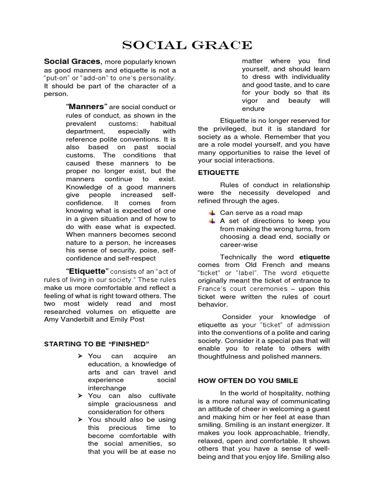 Social Grace | PDF | Etiquette | Tableware