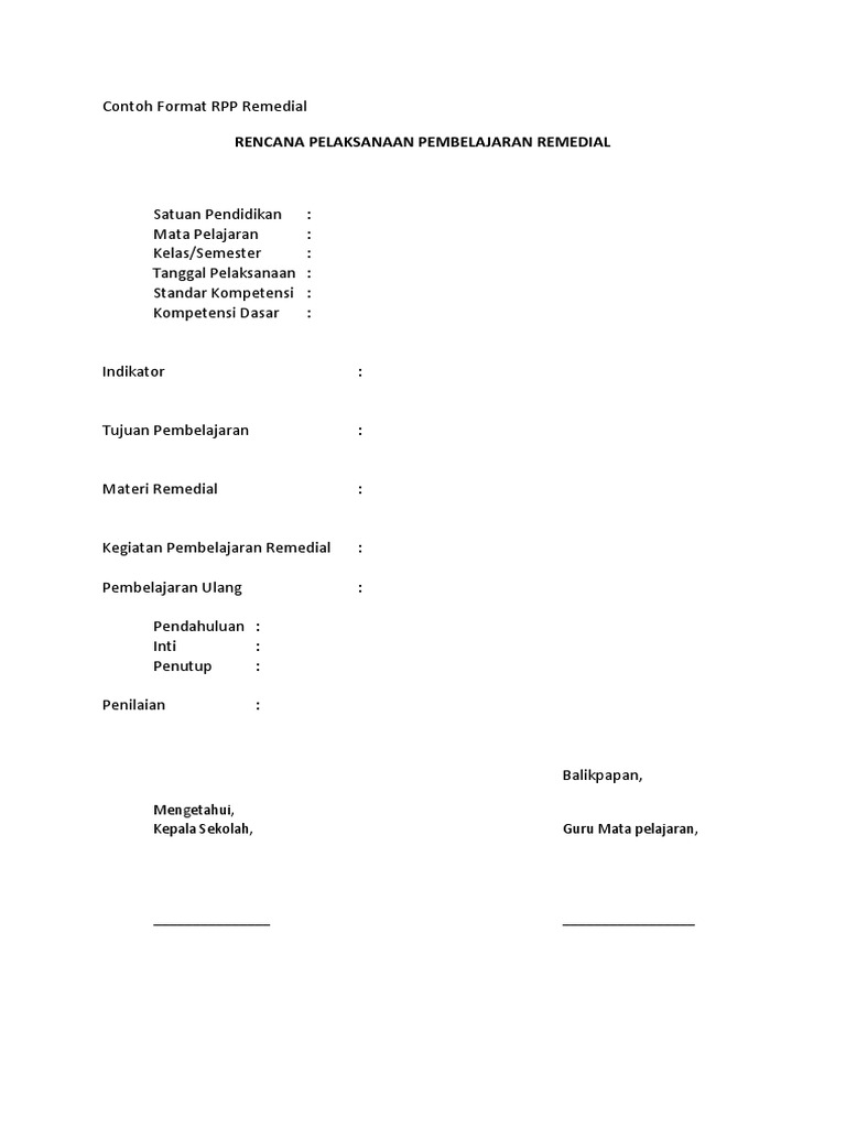 Format RPP Remedial dan Pengayaan | PDF