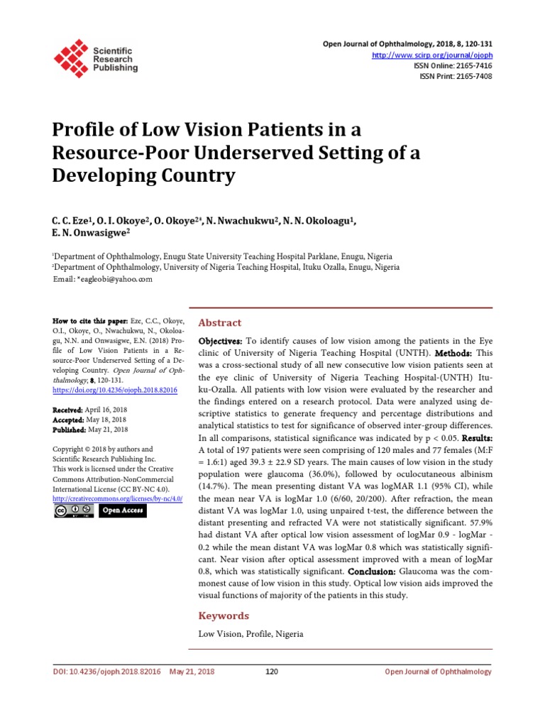 Profile of Low Vision Patients in A Resource-Poor Underserved Setting of A Developing Country ...