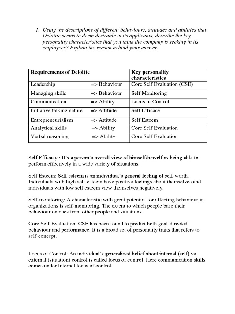 Requirements of Deloitte Key Personality Characteristics | PDF