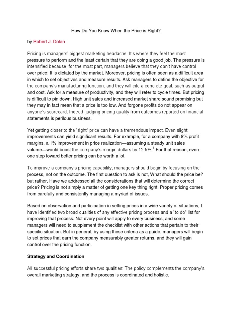 How Do You Know When The Price Is Right | PDF | Pricing | Prices