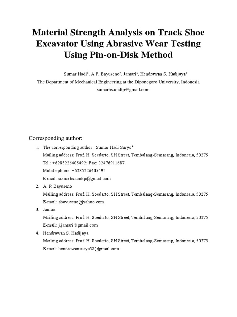 Material Strength Analysis On Track Shoe Excavator Using Abrasive Wear ...