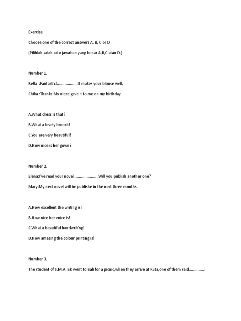 Exercise Expressing Compliment | PDF