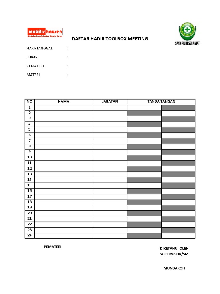 Daftar Hadir Toolbox Briefing Cirebon | PDF