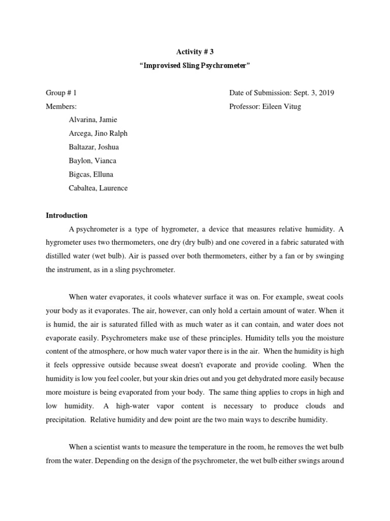 Activity # 3 "Improvised Sling Psychrometer" | PDF | Humidity ...