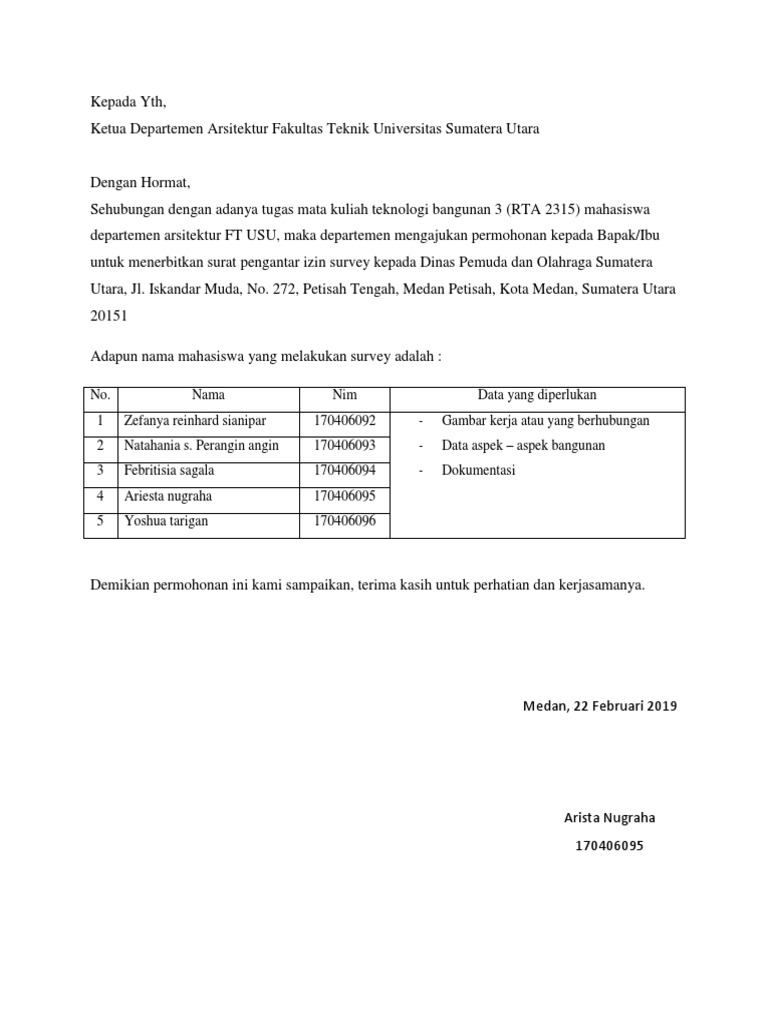 Contoh Surat Izin Survey | PDF