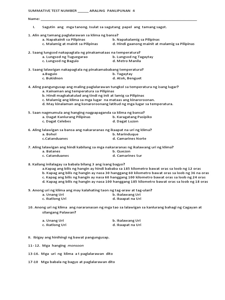 Summative Test Number | PDF