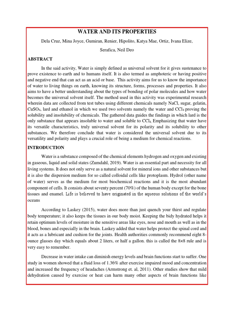 The Versatile Properties of Water: Understanding How Water Acts as a ...