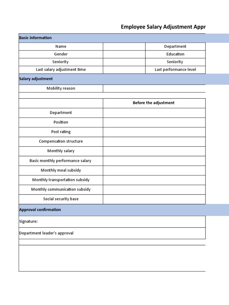 Employee Salary Adjustment Approval Form: Basic Information | PDF Employee Salary Adjustment Approval Form: Basic Information | PDF