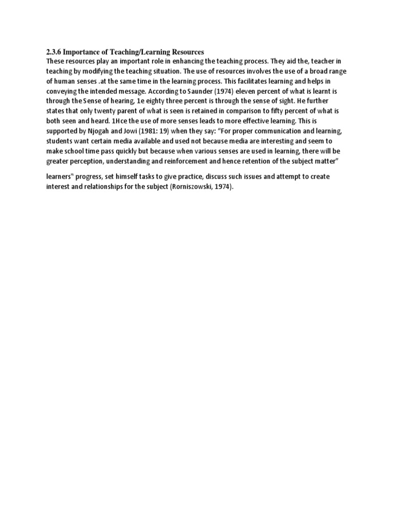 Importance of Teaching Learning Resources | PDF