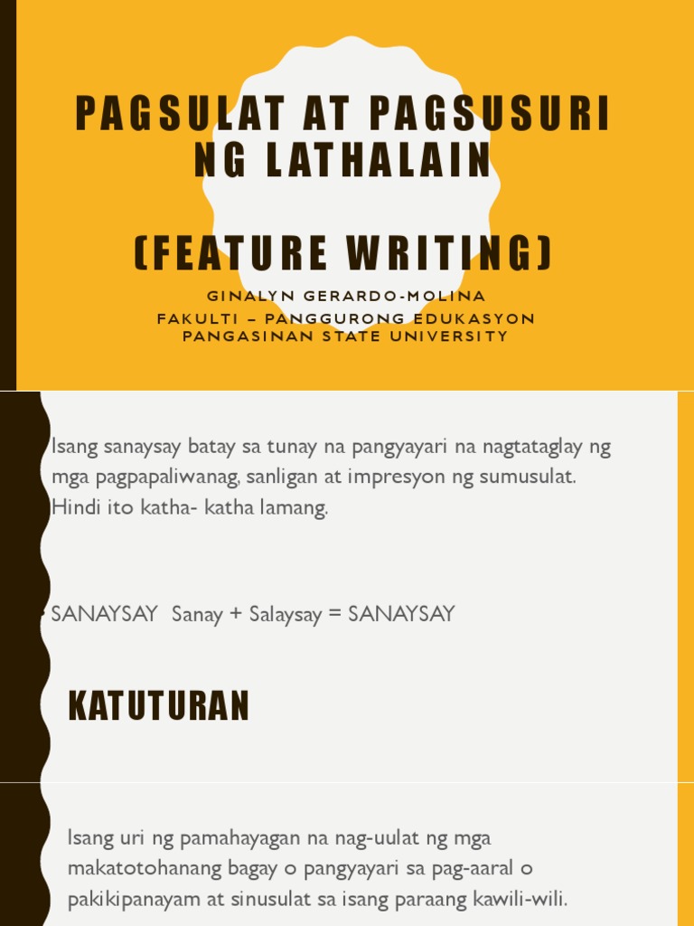 Pagsulat at Pagsusuri NG LATHALAIN (Feature Writing | PDF