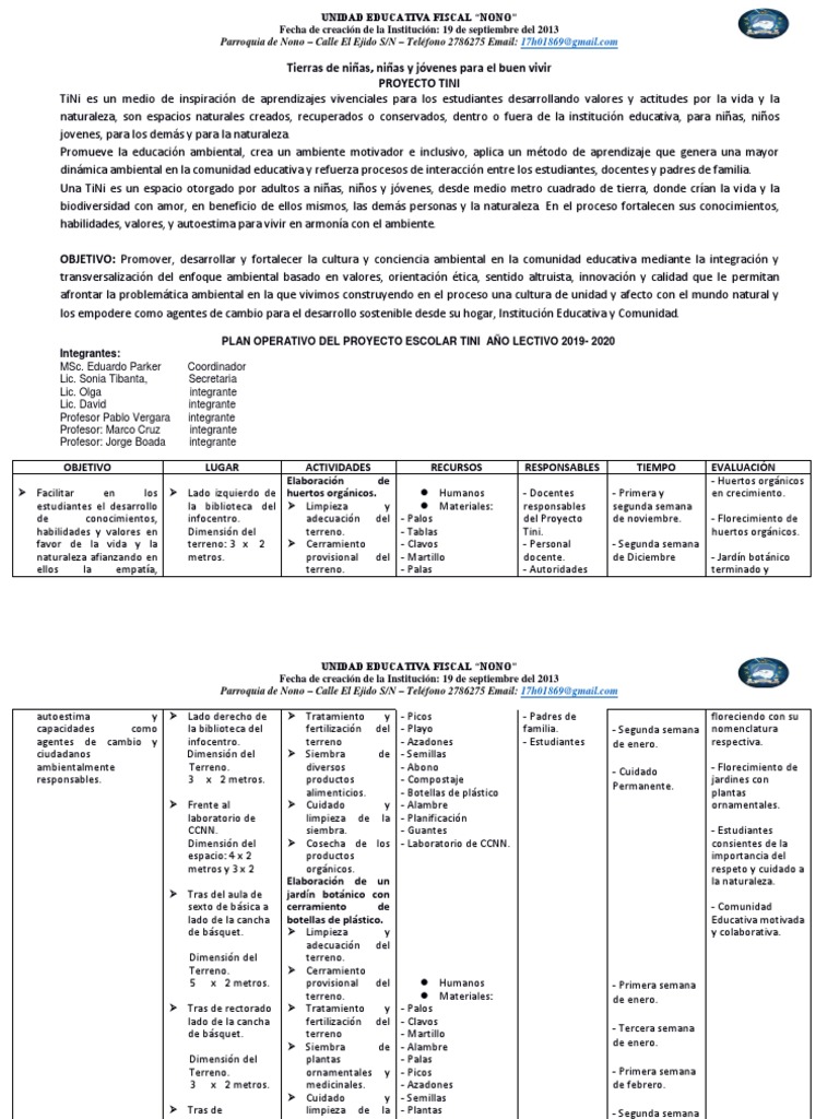 Informe y Poa Proyecto Tini | PDF | Maestros | Modificación de comportamiento