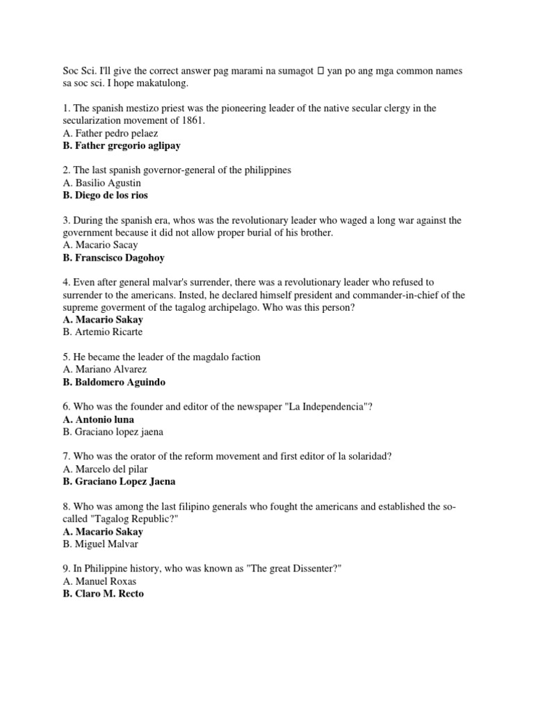 Social Science 10 Items Questionnaire | PDF