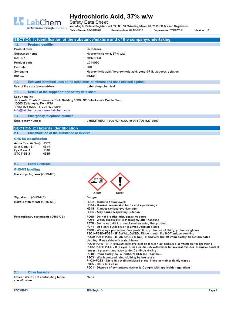 HCL 37 | PDF | Firefighting | Chlorine