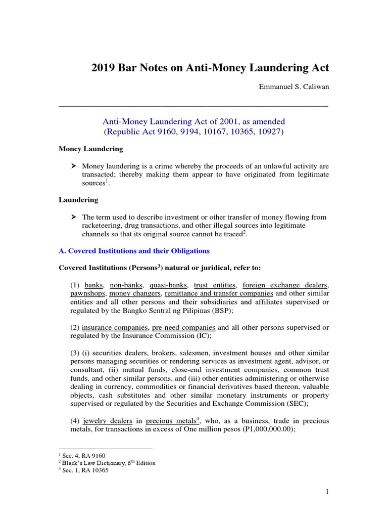 2019 Bar Notes On Anti-Money Laundering PDF | Download Free PDF | Money ...