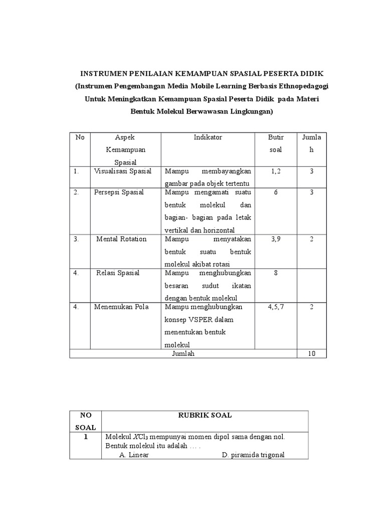 Instrumen Penilaian Kemampuan Spasial Peserta Didik | PDF