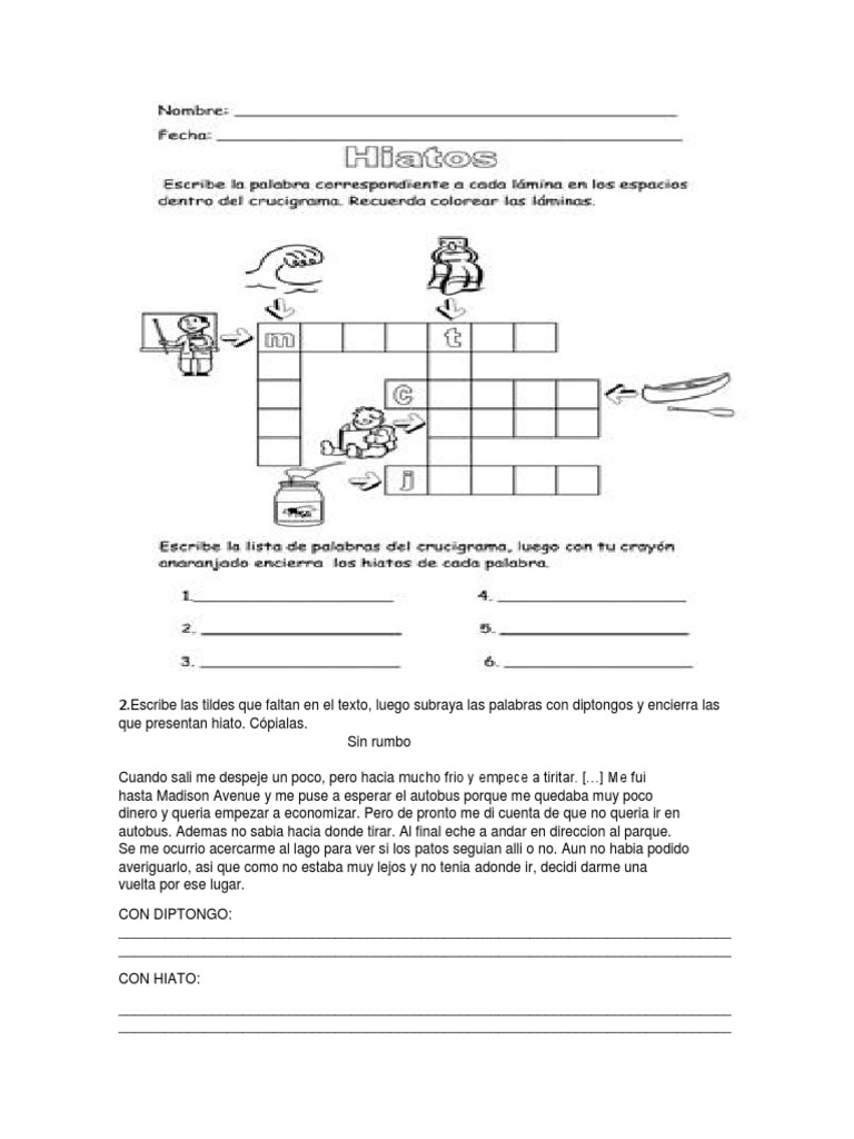 Actividades de Hiatos y Diptongos. | PDF