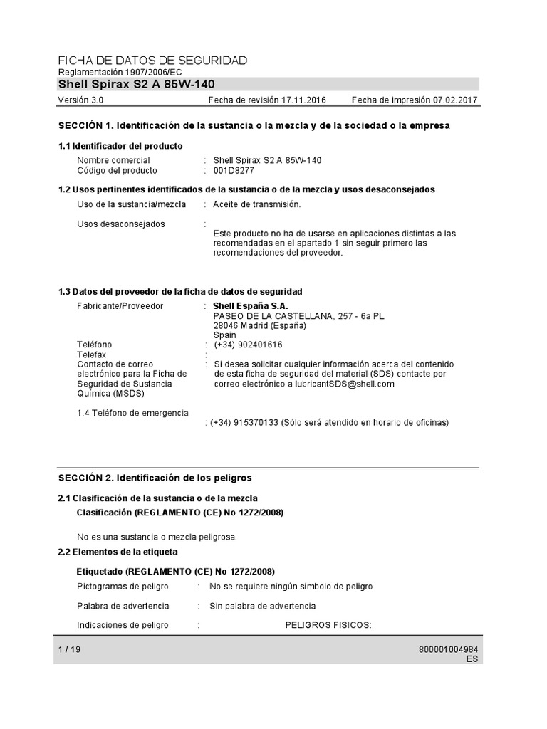 Ficha de Taos de Seguridad Shell | PDF | Agua | Guante