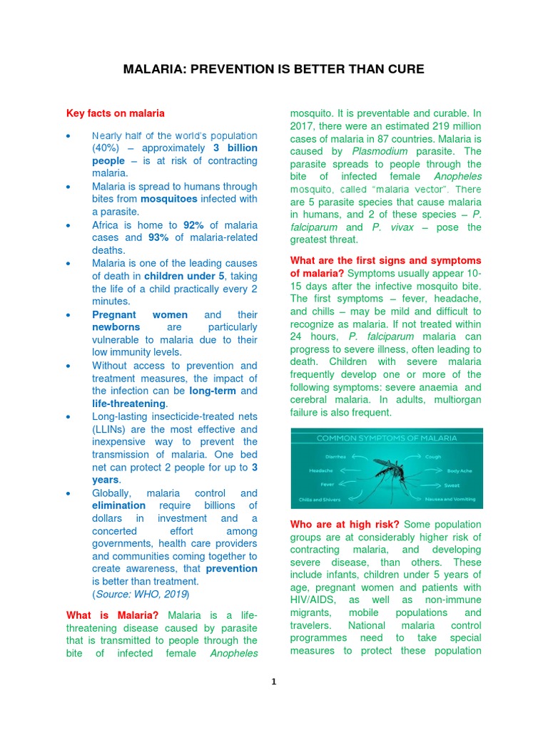 Malaria Prevention and Key Facts | PDF | Malaria | Plasmodium Falciparum
