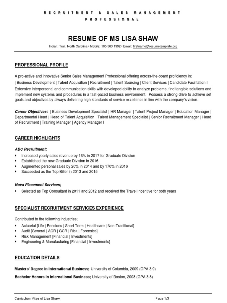 Resume of Ms Lisa Shaw: Professional Profile | PDF | Leadership ...
