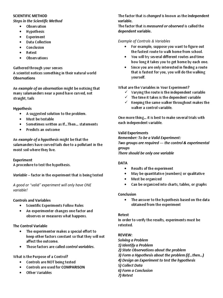 Scientific Method Handout 1 | PDF | Observation | Experiment
