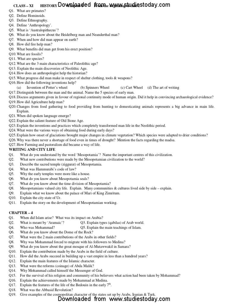 CBSE Class 11 History Worksheet | PDF | Roman Empire | Mesopotamia