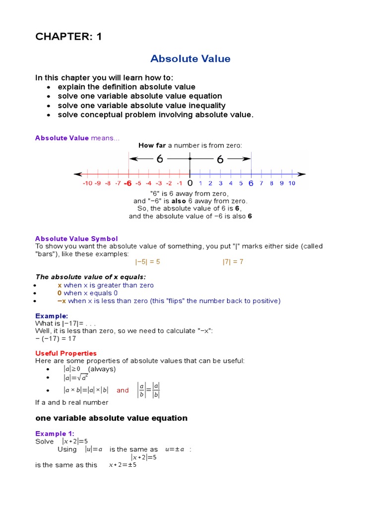 10 - 01 Absolute Value | PDF | Inequality (Mathematics) | Algebra