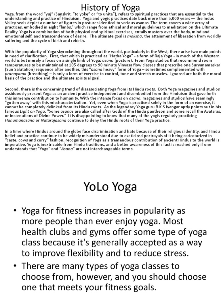 History of Yoga Explores Spiritual Roots and Physical Benefits | PDF ...