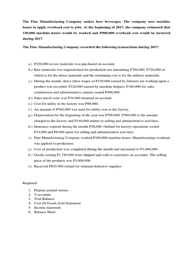 Fine Manufacturing Company Financials 2017 | PDF | Debits And Credits ...