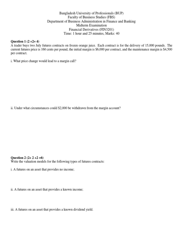 Midterm Examination Questions Derivatives BUP | PDF | Futures Contract ...