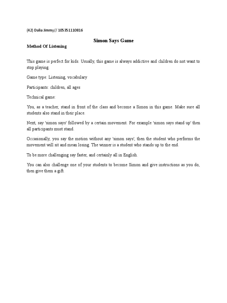 Simon Says Listening | PDF | Language Arts & Discipline