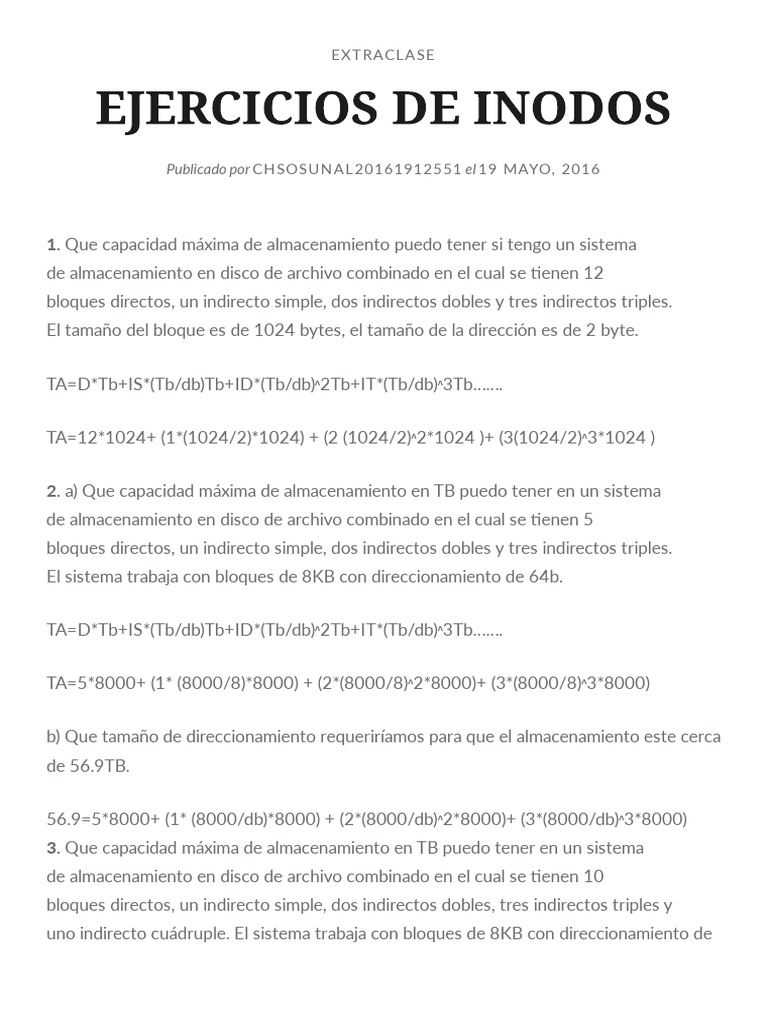 Ejercicios de Inodos | PDF | Arquitectura de Computadores | Software