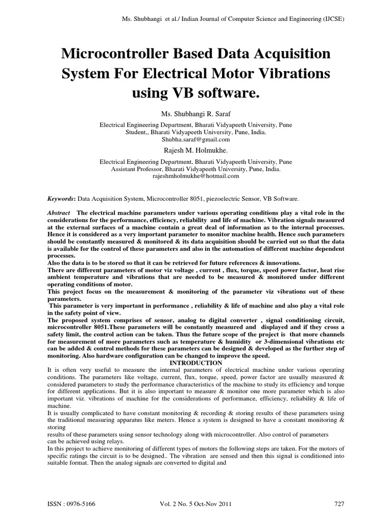 Microcontroller Based Data Acquisition System For Electrical Motor Vibrations Using VB Software ...