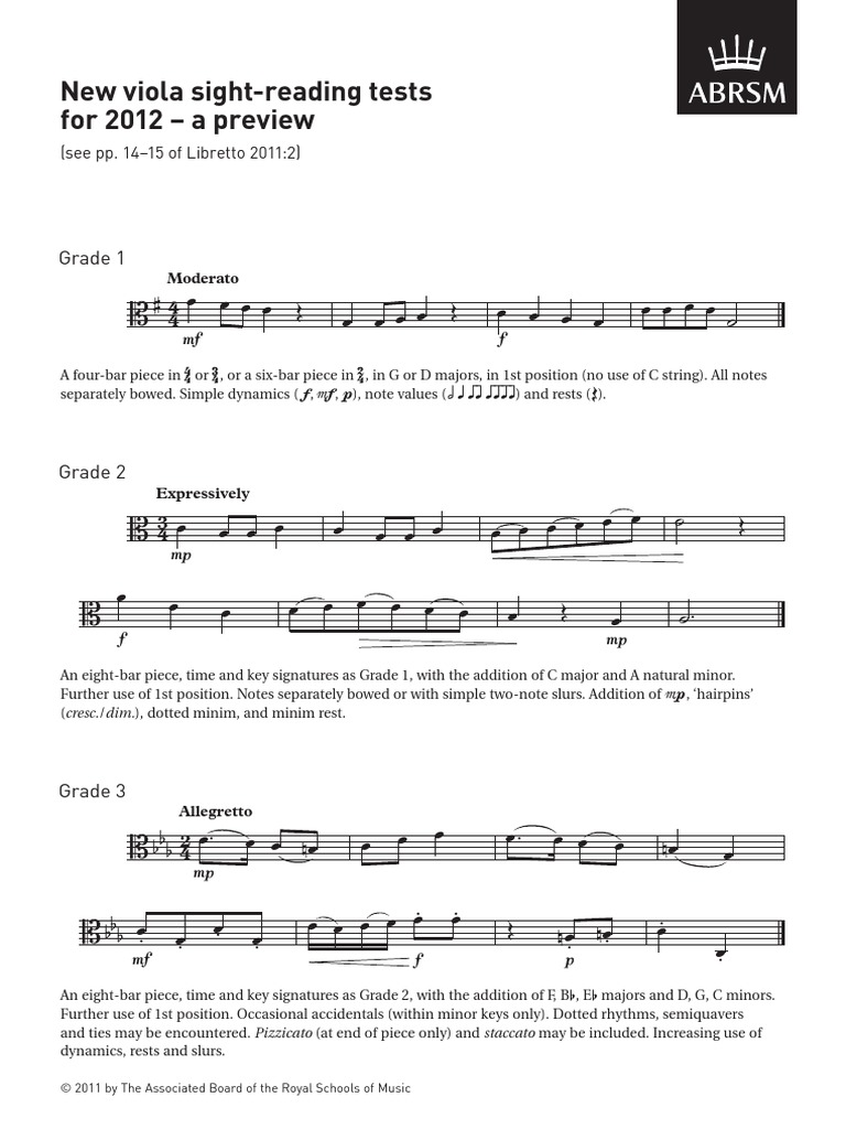 New Viola Sight-Reading Tests For 2012 - A Preview: Grade 1 | PDF ...