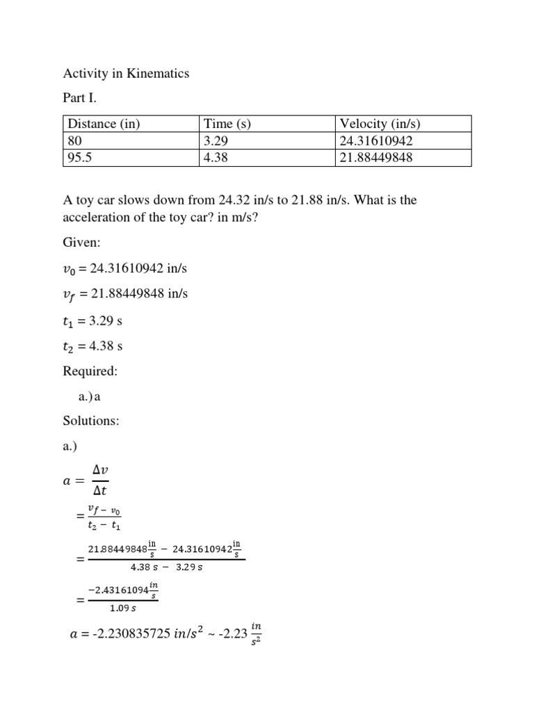 Kinematics: Velocity and Acceleration Calculations | PDF | Acceleration ...