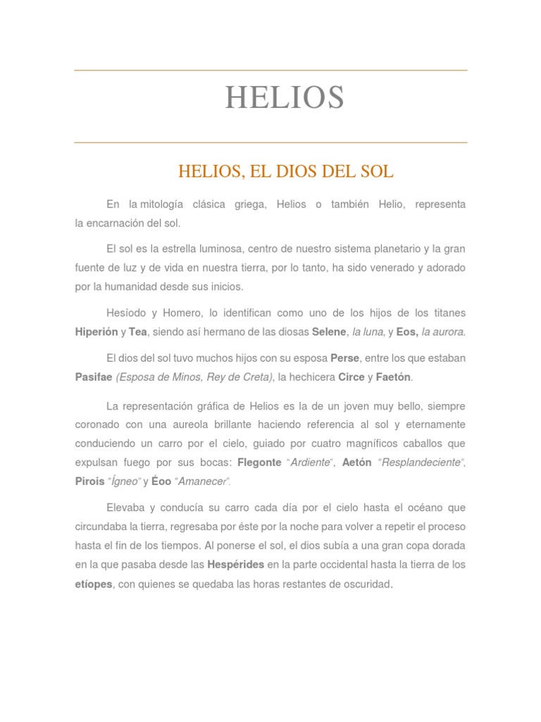 Helios (Sol) | PDF | Religión Griega Antigua | Mitología griega
