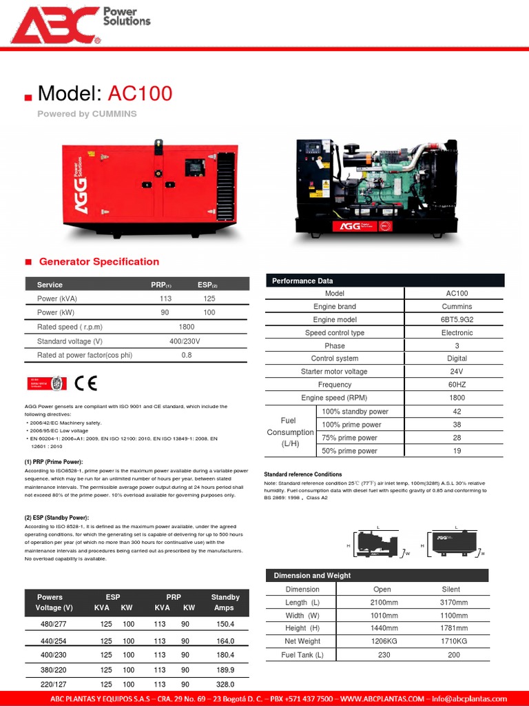 Datasheet Genset ABC Ac100 | PDF | Engines | Mechanical Engineering