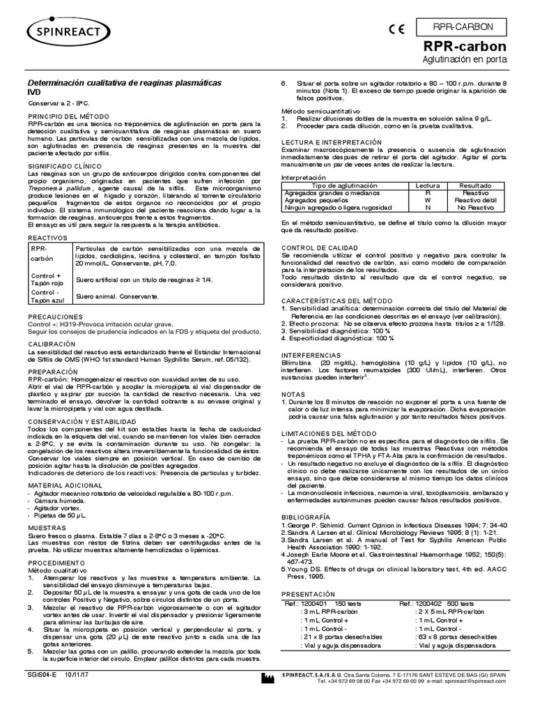 Prueba RPR-Carbón para Sífilis | PDF | Diagnostico medico | Ciencias de ...