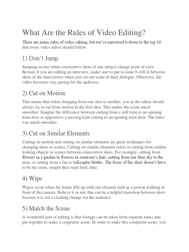 What Are The Rules of Video Editing?: 1) Don't Jump | PDF