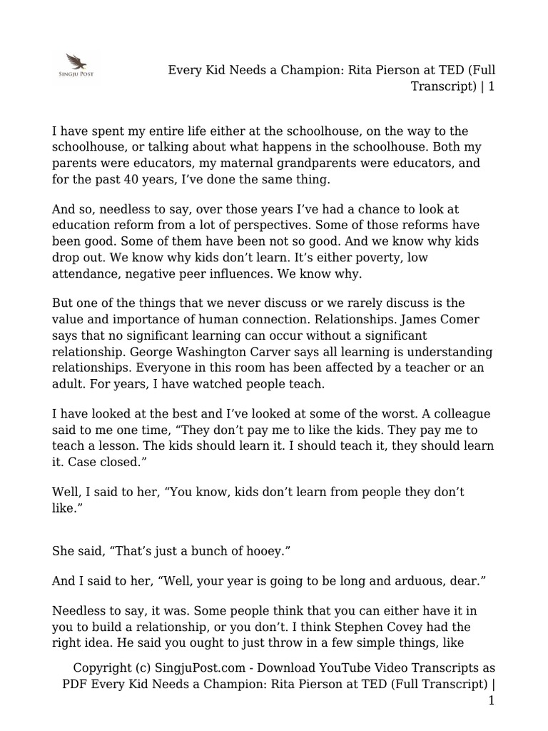 Every Kid Needs a Champion_ Rita Pierson at TED (Full Transcript) (1)