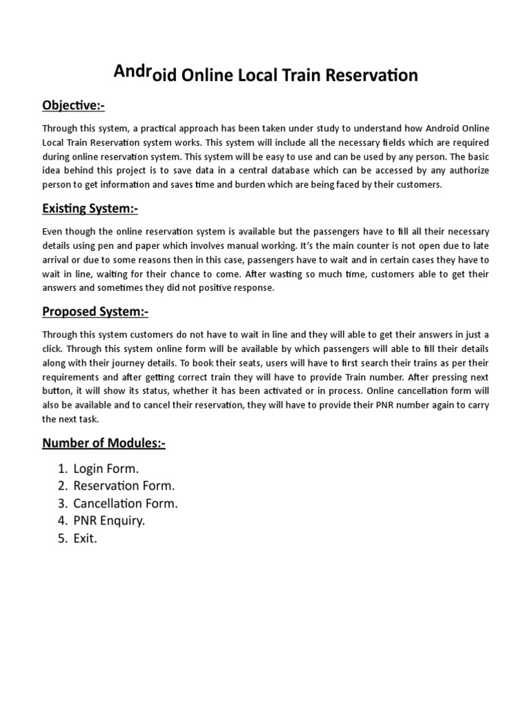 Android Online Local Train Reservation | PDF | Operating System ...