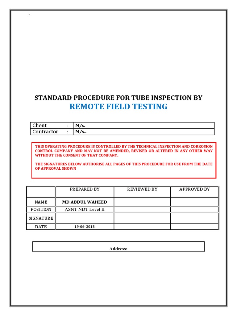RFT Procedure | PDF | Pipe (Fluid Conveyance) | Inductor