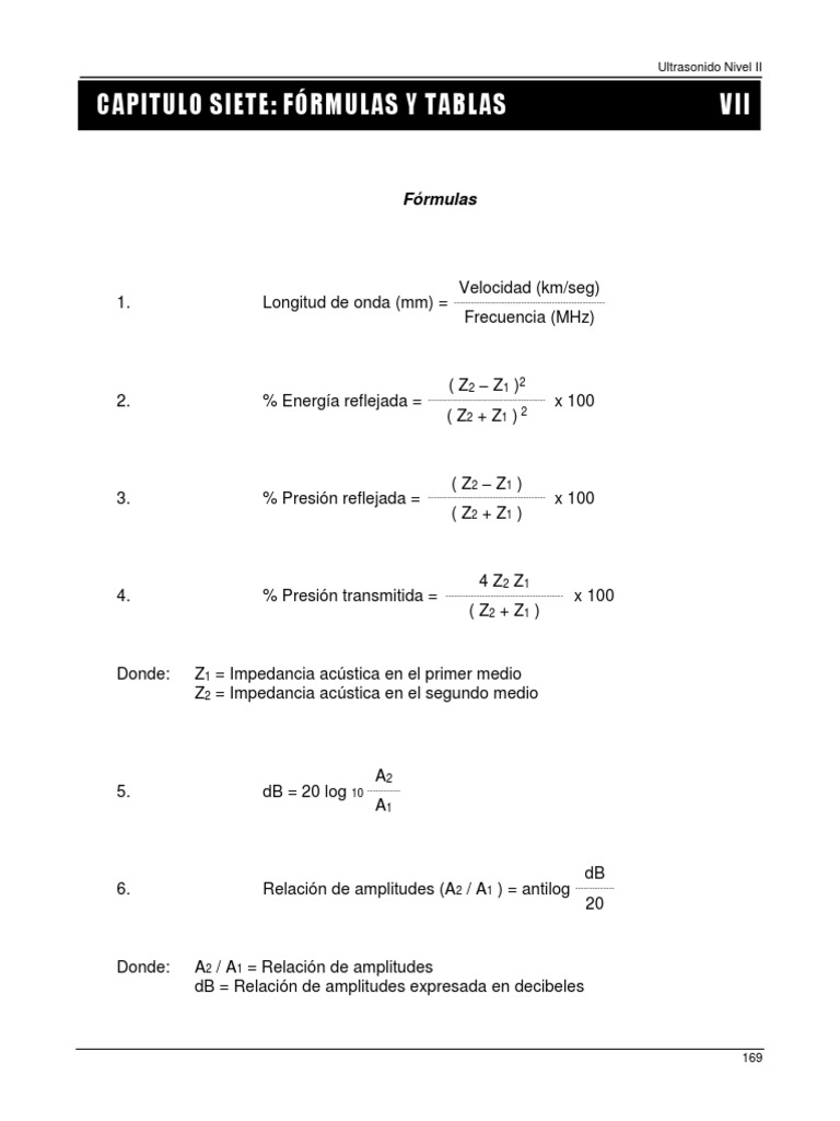 Ut Nivel II Capítulo Vii Formulas Tablas | PDF | Decibel | Refracción