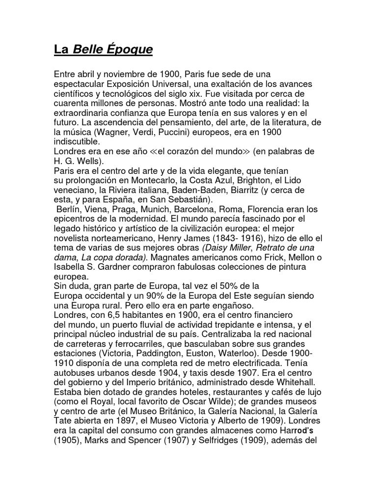 La Belle Époque | PDF | Viajes por Europa | Clase media