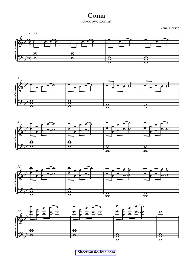 Coma Sheet Music Yann Tiersen PDF | PDF